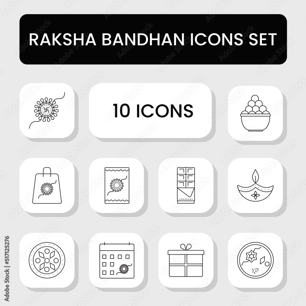 Isolated 10 Indian Festival Raksha Bandhan Icon Set In Line Art. Stock ...