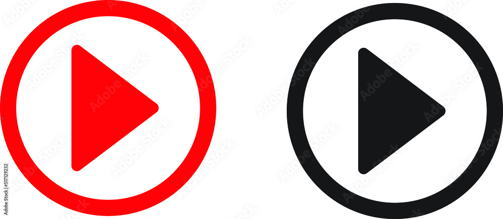 Play button icon set in red and black colors isolated on white ...
