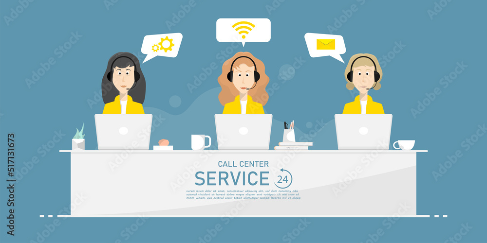 Cartoon call center women design, 24 hour customer service, Digital ...