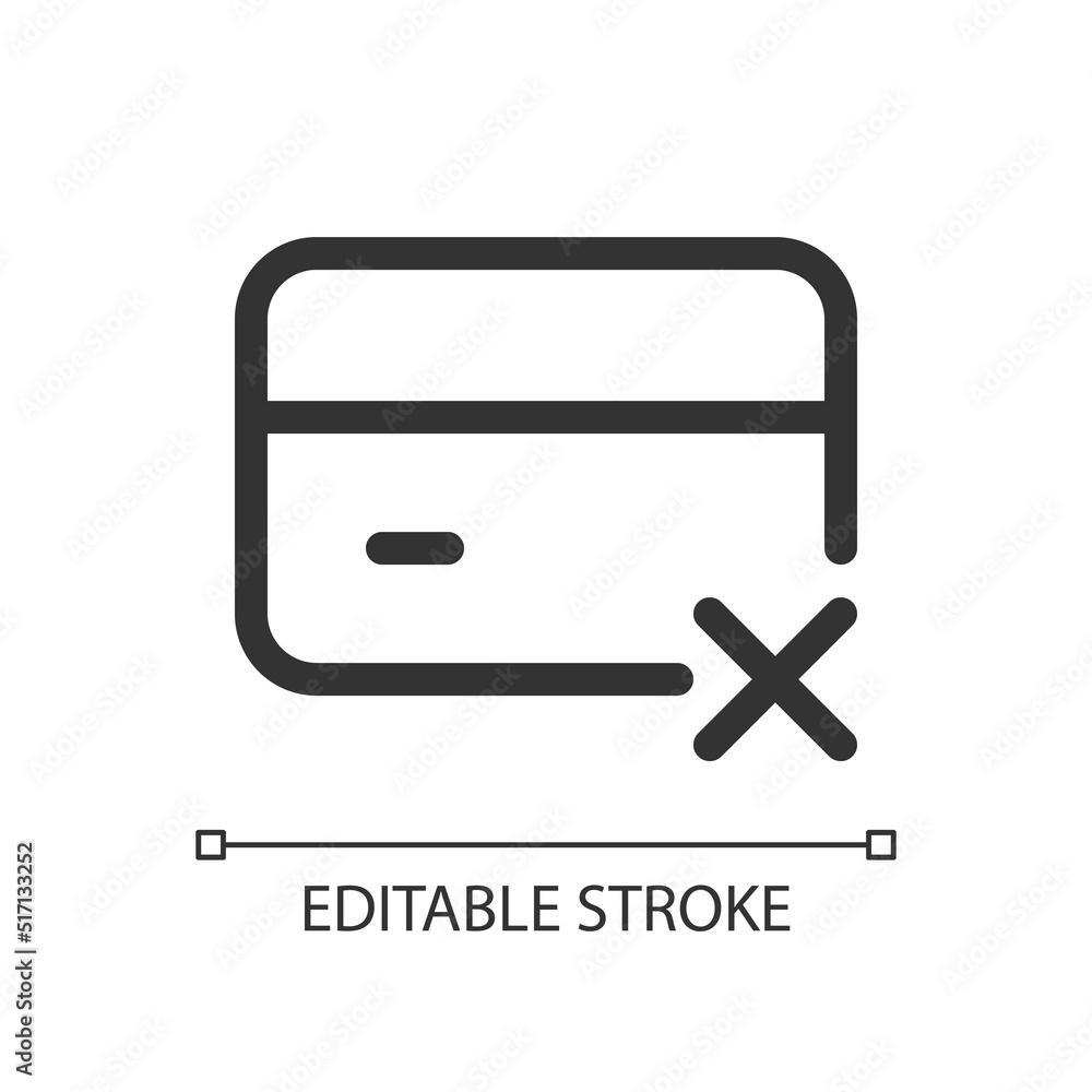 Payment card block pixel perfect linear ui icon. Failed operation ...