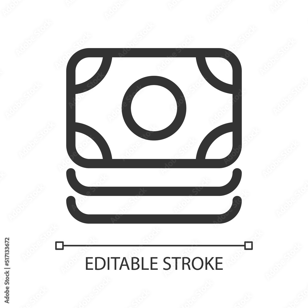 Cash pixel perfect linear ui icon. Paper money. Pile of banknotes ...