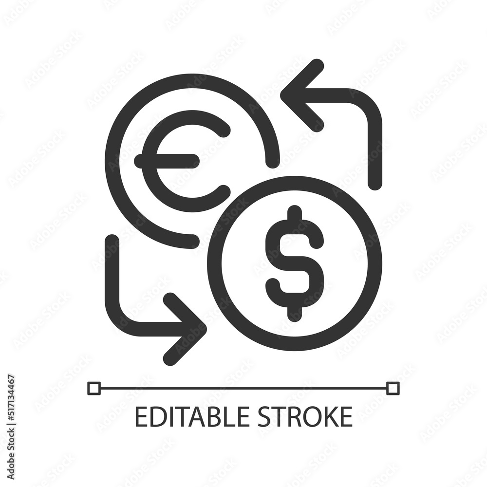 Currency exchange pixel perfect linear ui icon. Financial operation ...