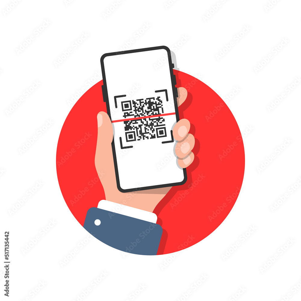 QR code scan icon in flat style. Mobile phone scanning vector ...