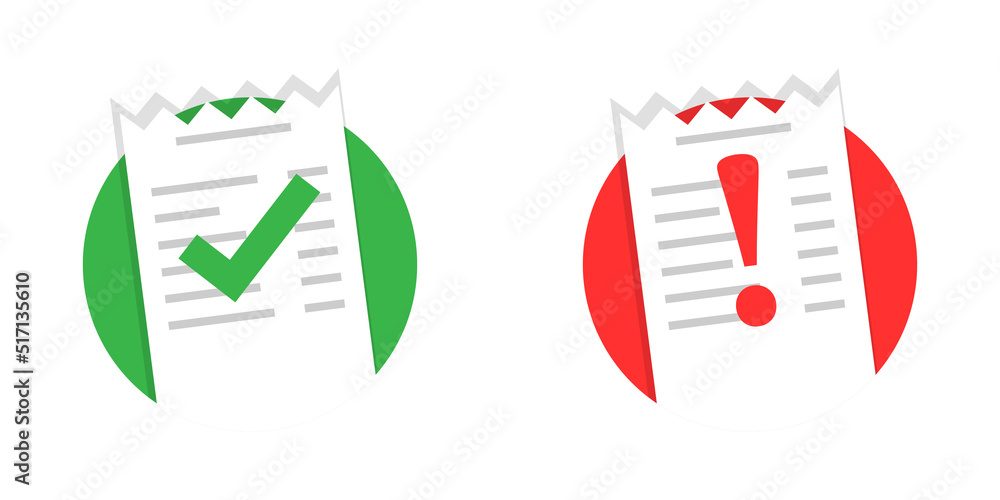 Approved payment icon in flat style. Paper receipt bill invoice vector ...