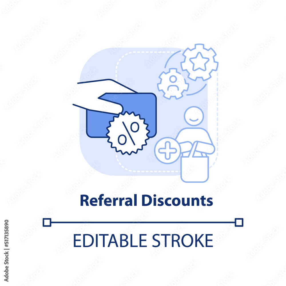 Referral discounts light blue concept icon. Partner program. Allowances ...