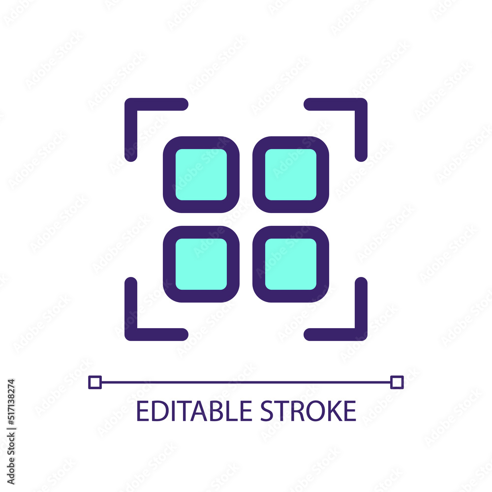 Scan qr code pixel perfect RGB color ui icon. Decode digital ...