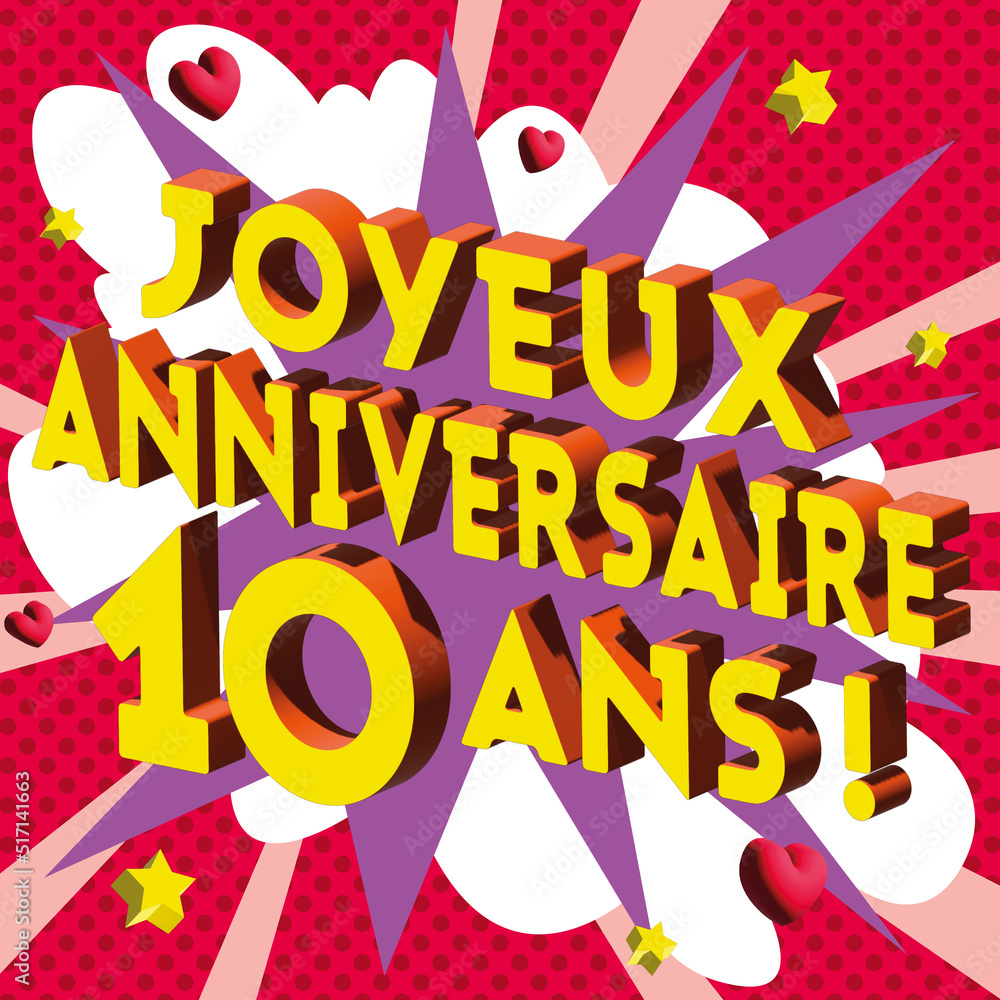 Carte Joyeux Anniversaire 10 ans 2023 2 Stock Vector | Adobe Stock
