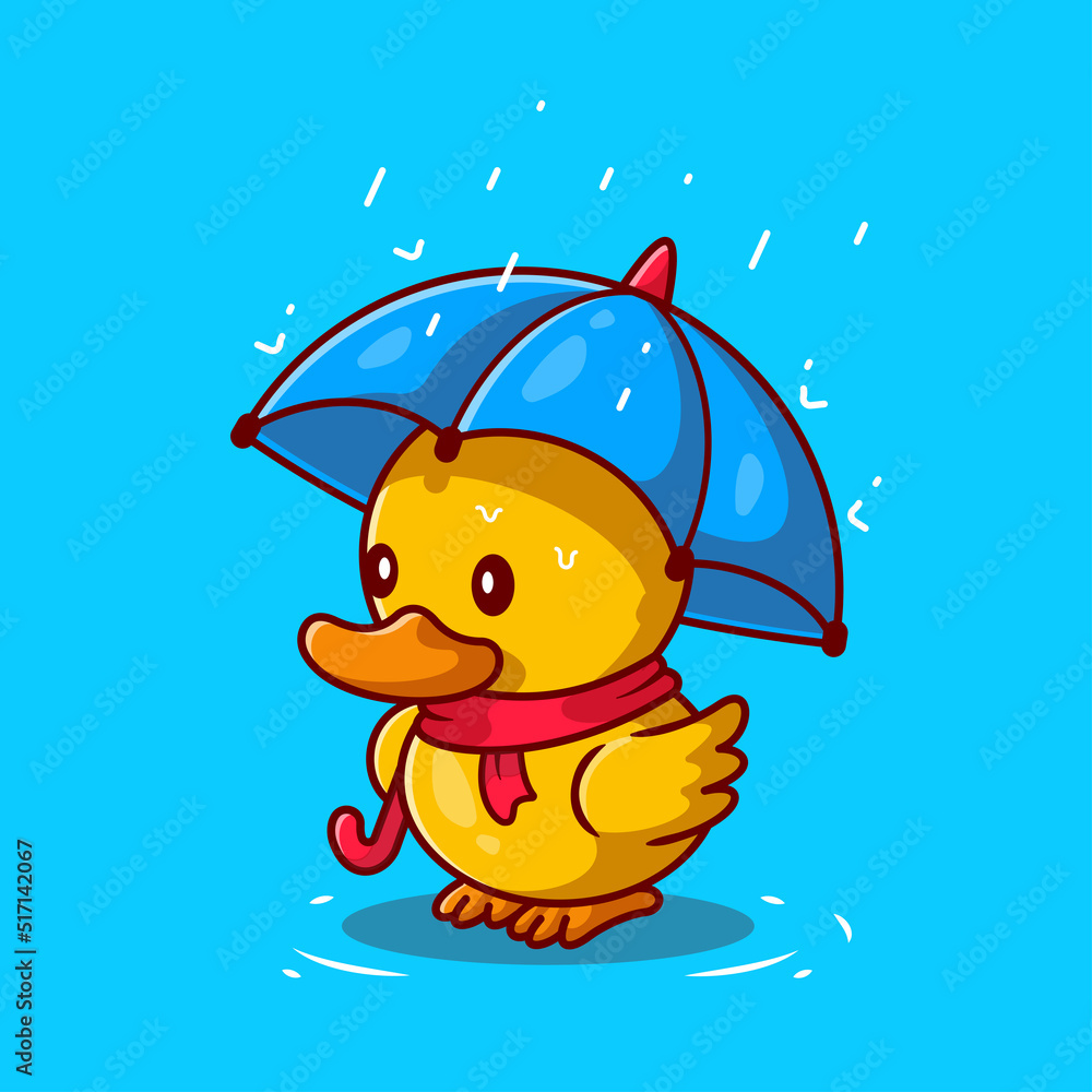 Cute Duck With Umbrella In the Rain Cartoon Vector Icon Illustration ...