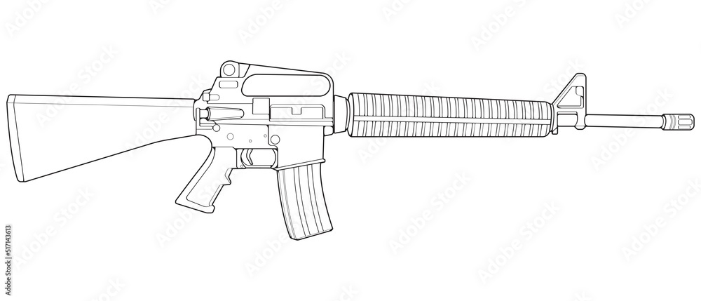 Firearms line art style, Shooting gun, Weapon illustration, Vector Line ...