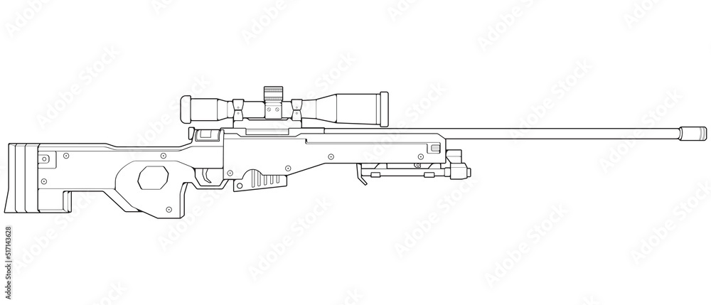 Firearms line art style, Shooting gun, Weapon illustration, Vector Line ...
