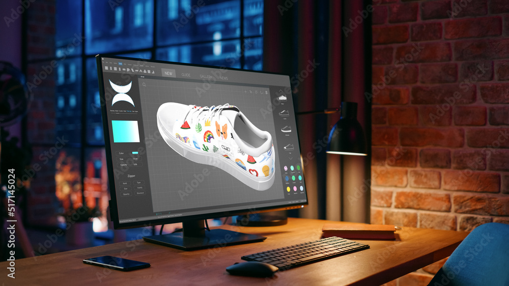 Desktop Computer Monitor Standing on a Table with 3D Design Softwear ...