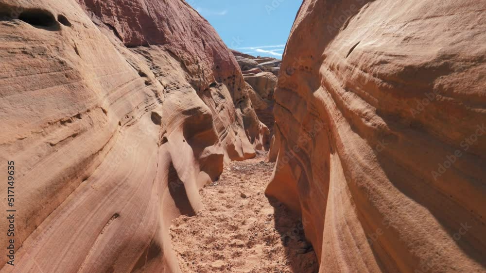 Aerial Flying Forward Canon Is Red Rock Monolith With Smooth Wavy Walls ...