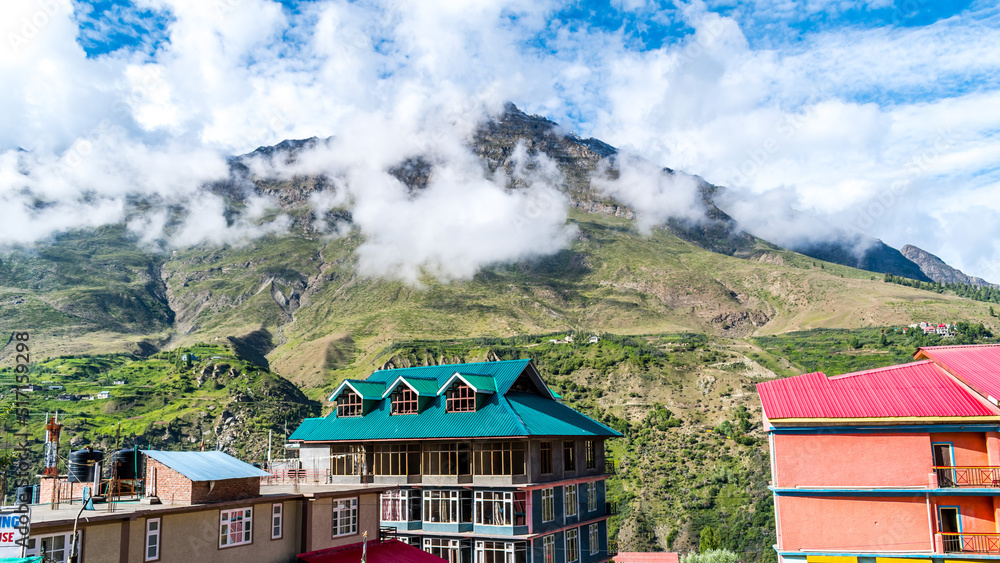Beautiful view of Keylong, the administrative center of the Lahaul and ...