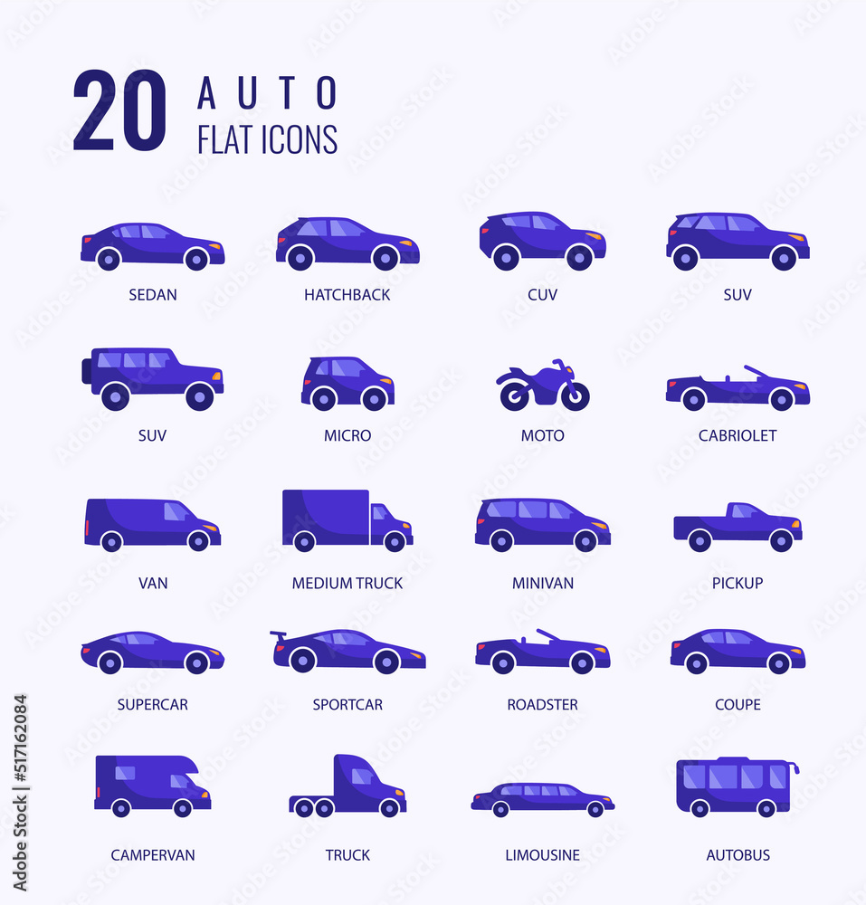 Car auto icon. Car types set. Vector illustration Stock Vector | Adobe ...