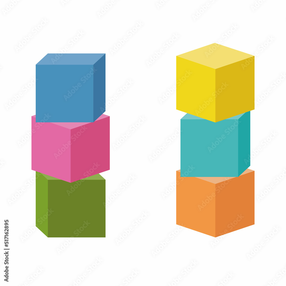Poster Wooden cubes for tower construction, color vector isolated ...