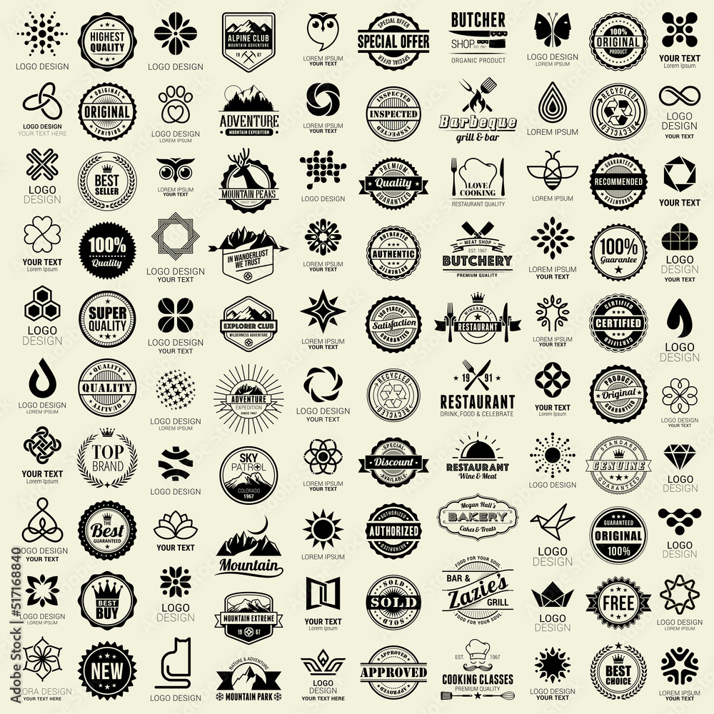 100 Labels and Insignias design set. Premium Quality Designs for ...