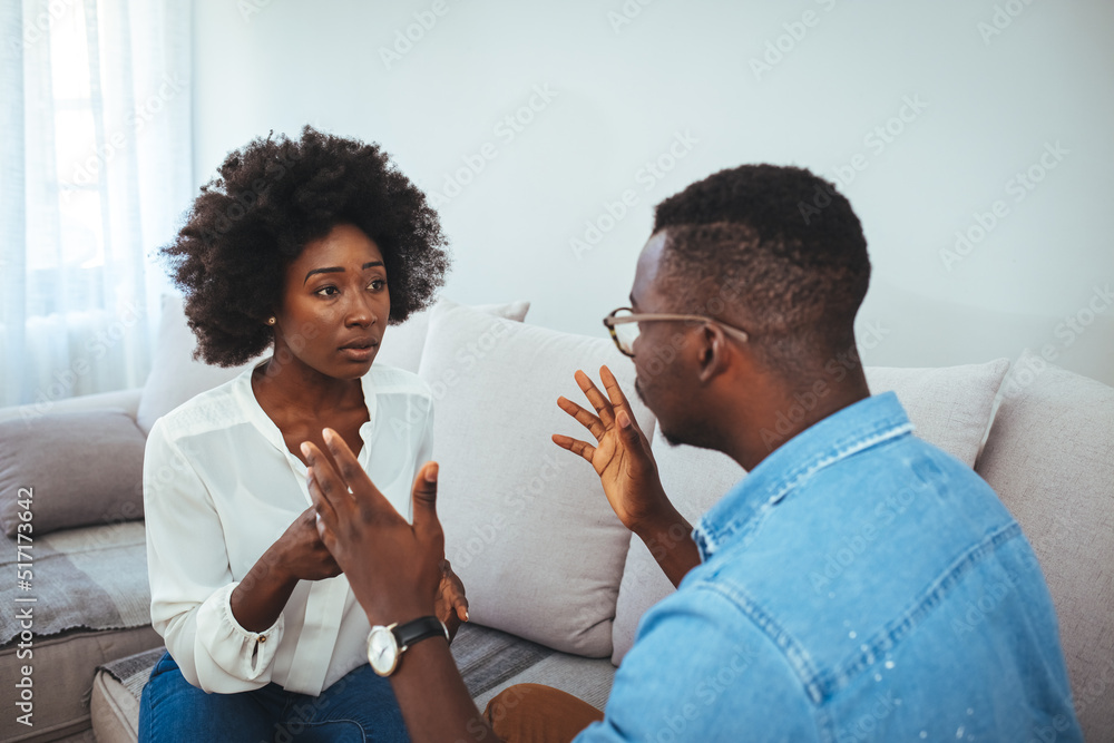 Stressed young married family couple arguing emotionally, blaming ...