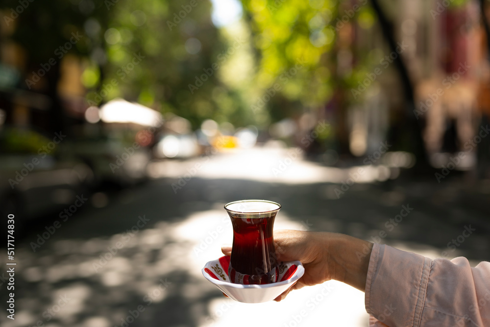 Turkish Tea and Bagel in the Istanbul Symbols, Kuzguncuk Street ...