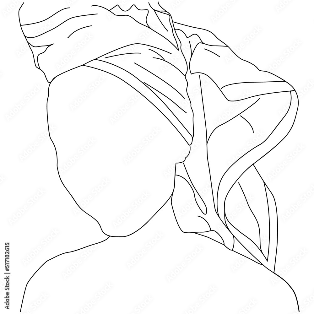 A young woman wearing a towel on her head. Line art bathroom print ...