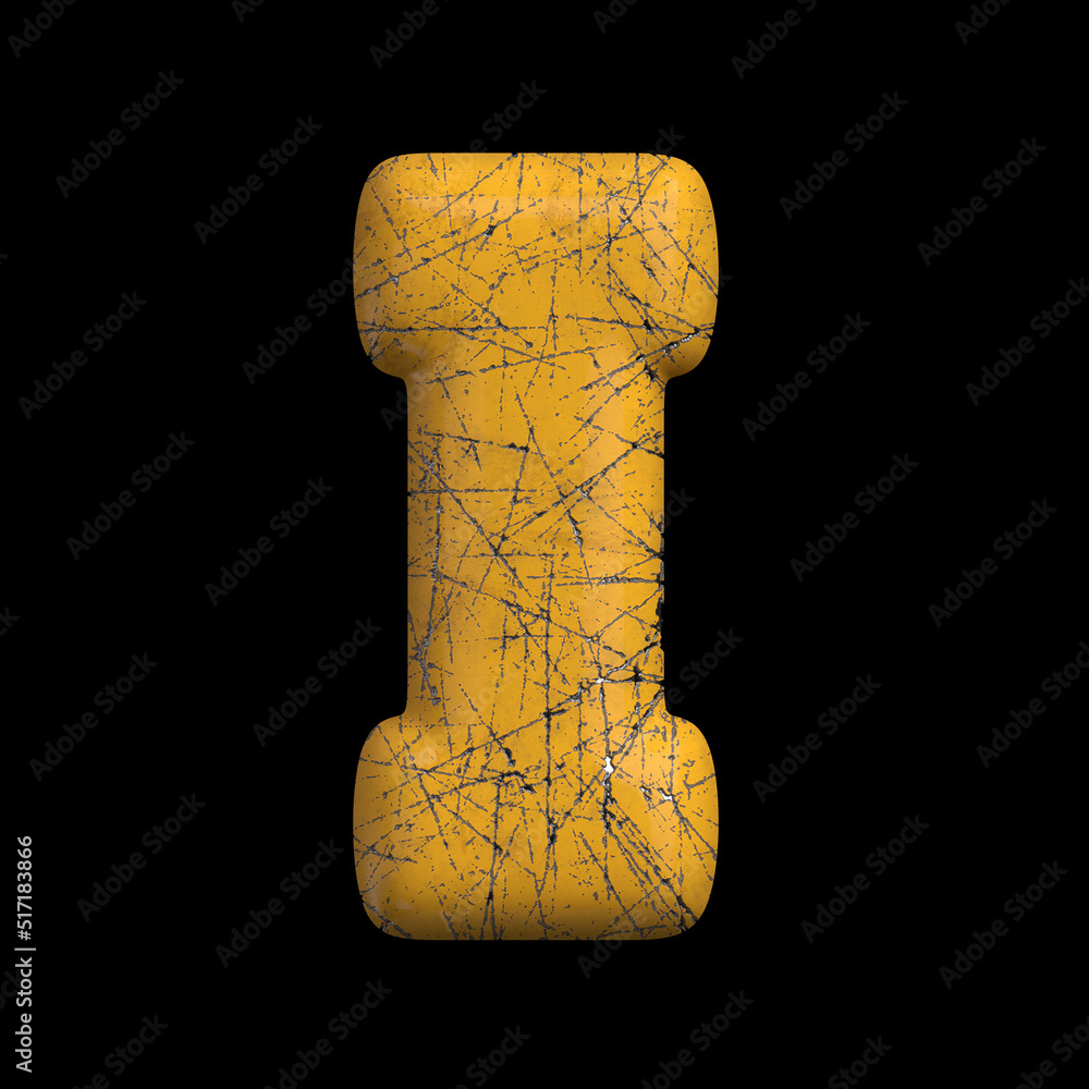 Scratched metal letter I - Capital 3d damaged yellow font - suitable ...