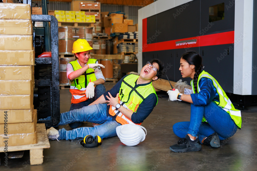 First Aid and safety first. Engineering talking on walki talki radio to ...