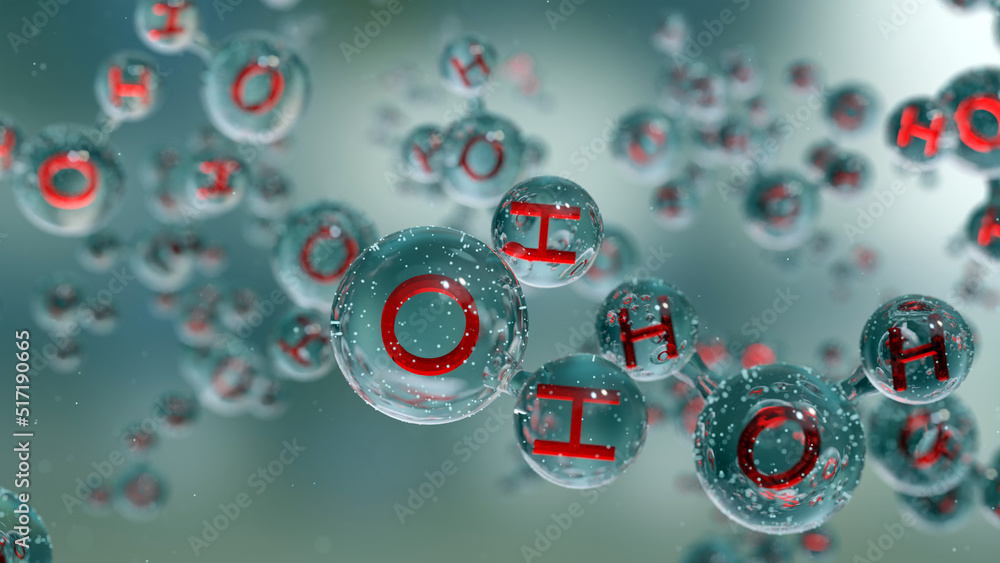 Water molecules, Molecular chemical formula H2O, odorless, Ball and ...