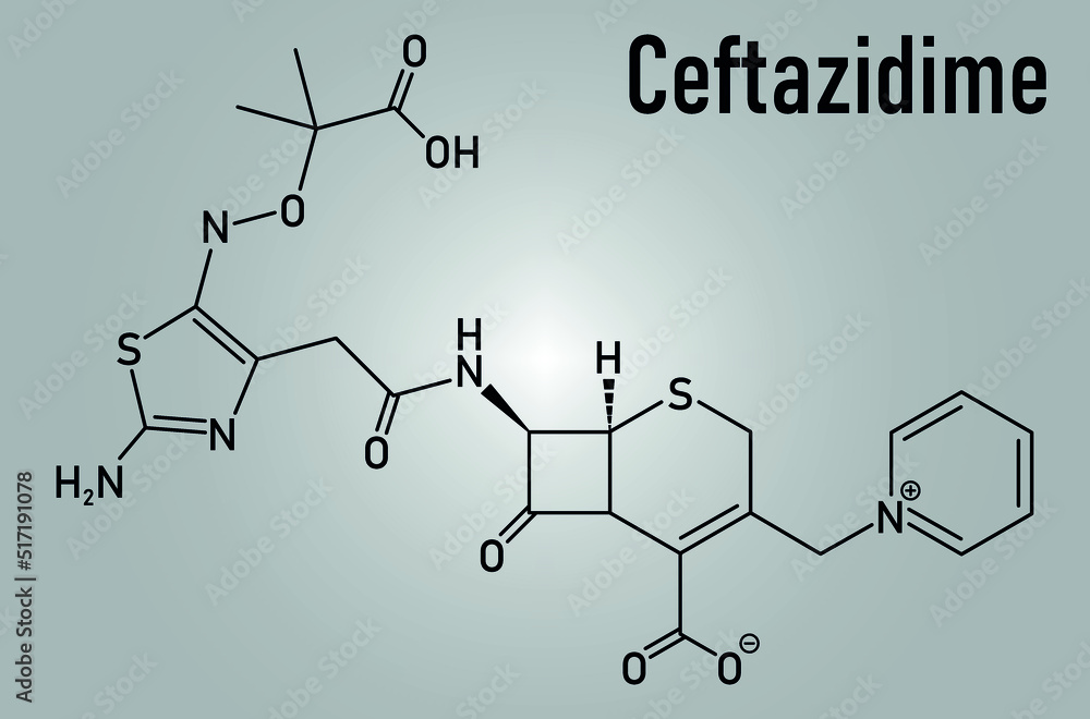 Skeletal formula of Ceftazidime cephalosporin antibiotic drug molecule ...