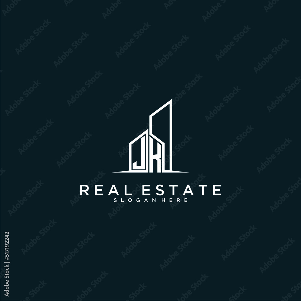 JK initial monogram logo real estate with building style design vector ...