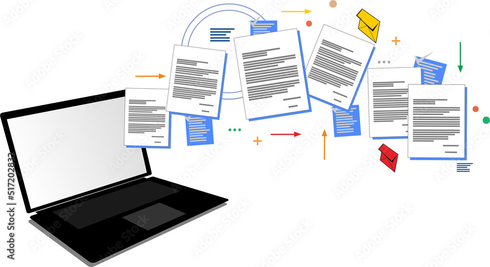 laptop and a collection of document files Stock Illustration | Adobe Stock