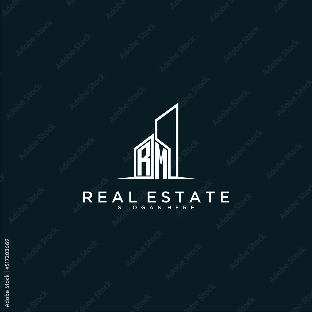 RM initial monogram logo real estate with building style design vector ...