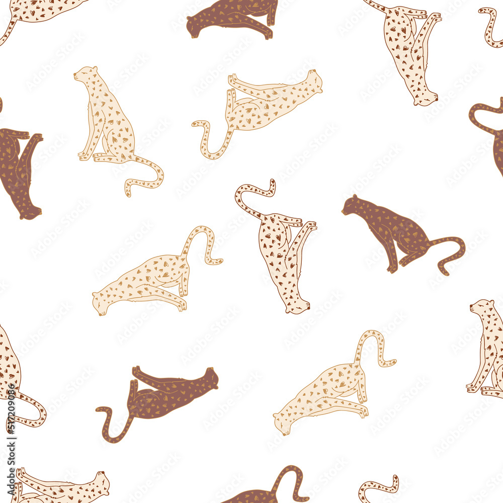 Doodle cheetah seamless pattern. Hand drawn cute leopard endless ...