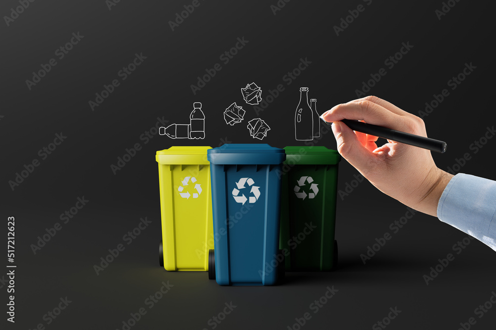 Waste bins for segregation. Wastepaper basket in different colors for ...