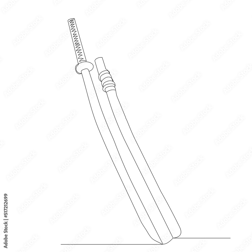 one continuous line drawing of samurai sword vector Stock Vector ...