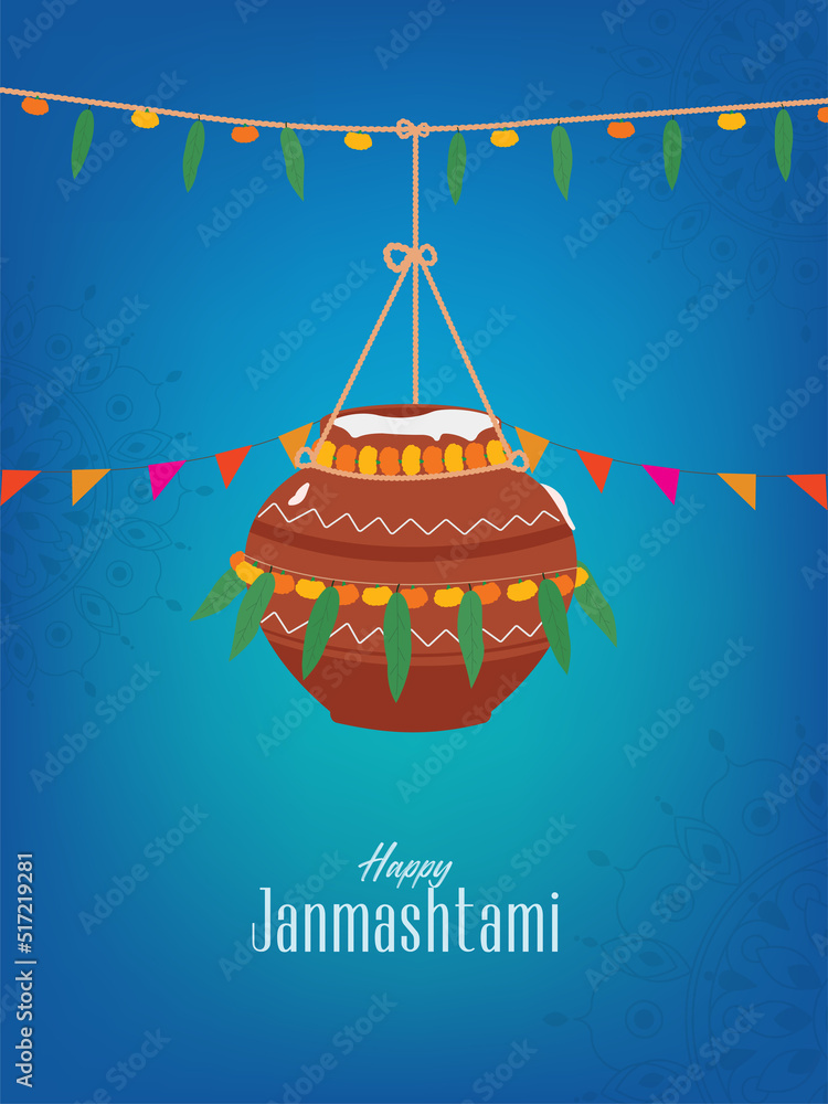 Dahi handi vector Illustration, Indian celebrating Janmashtami festival ...