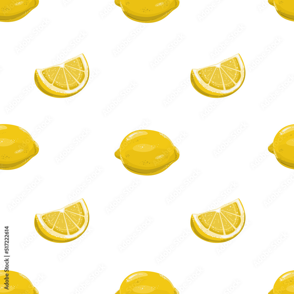 Hand-drawn seamless pattern with lemons. Lemons with branches on a ...