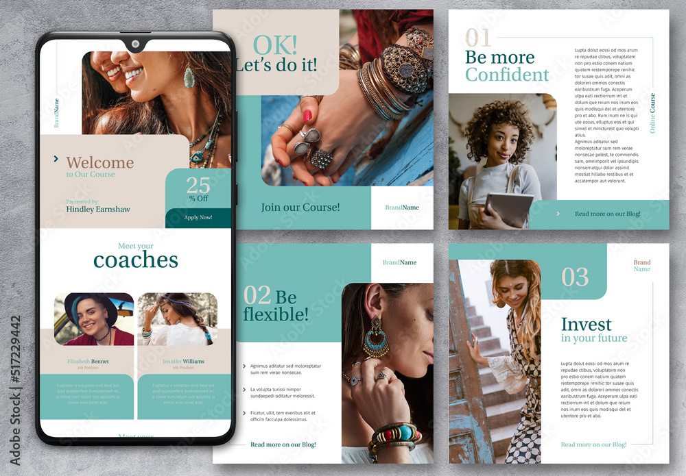 Coach & Courses Social Media Post with Beige and Turquoise Accents ...