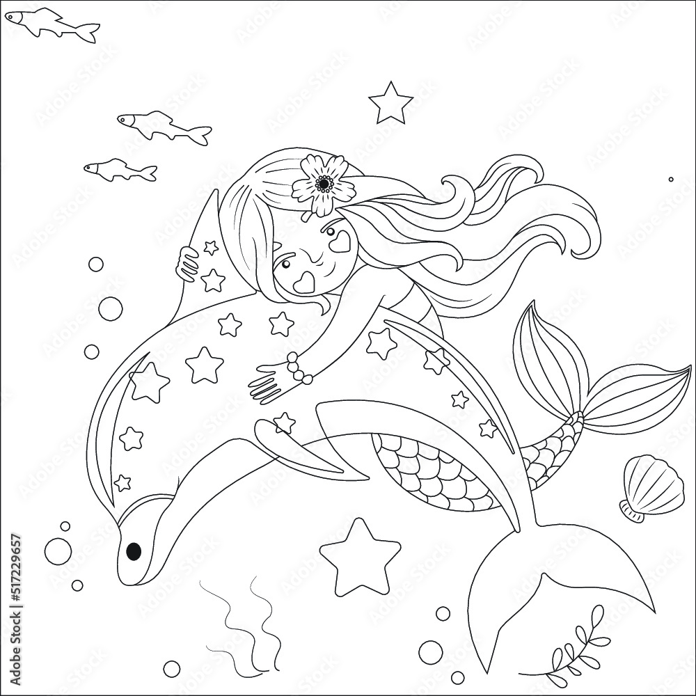 Funny mermaid coloring page for kids Stock Vector | Adobe Stock