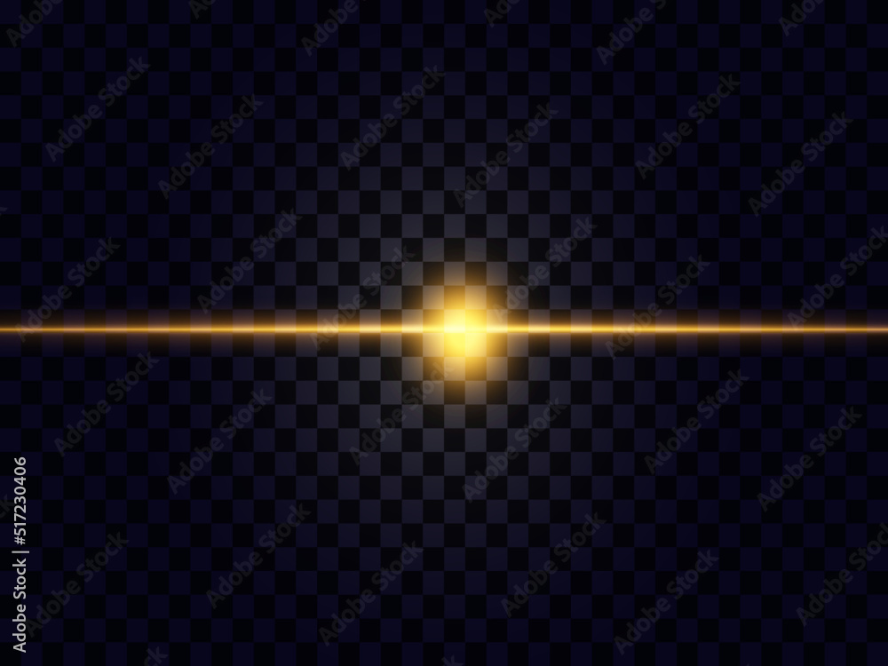 Neon beautiful golden horizontal line with bright flashes of light on a ...