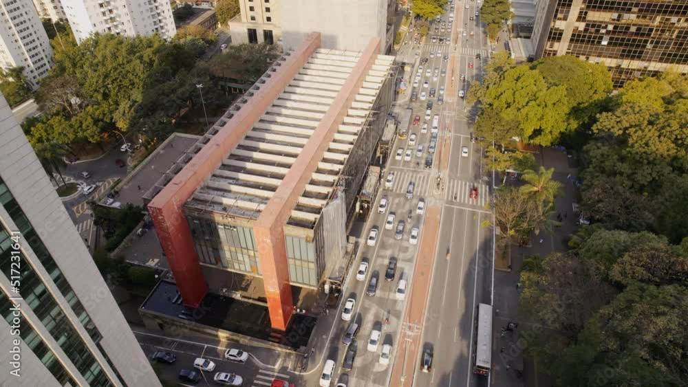Aerial view of Avenida Paulista (Paulista Avenue) and MASP in Sao Paulo ...