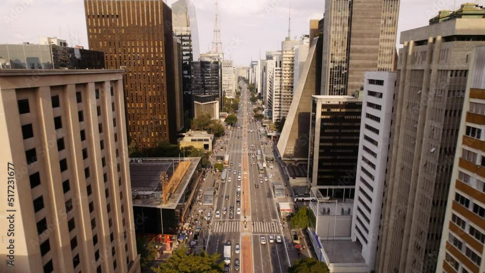 Aerial view of Avenida Paulista (Paulista Avenue) in Sao Paulo city, Brazil. Cinematic 4K vídeo ...
