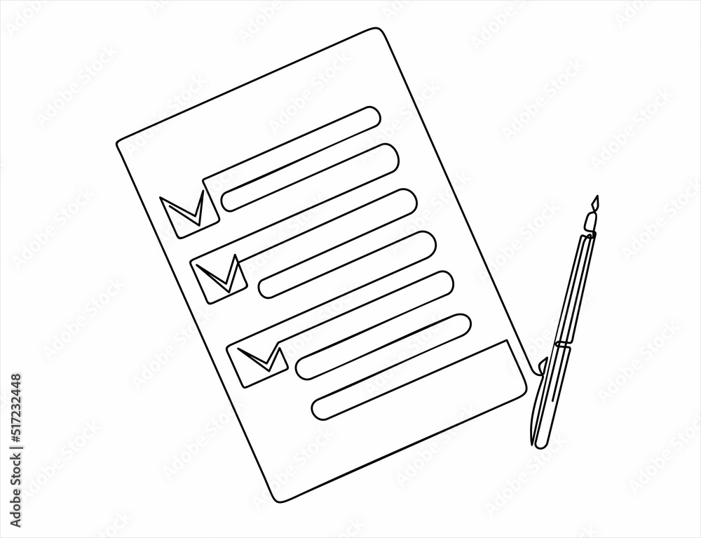 One continuous line drawing of checklist and pen. Stock Vector | Adobe ...