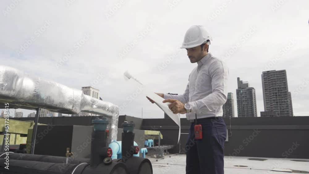 An engineer man or worker, people working in industry factory. Chiller ...