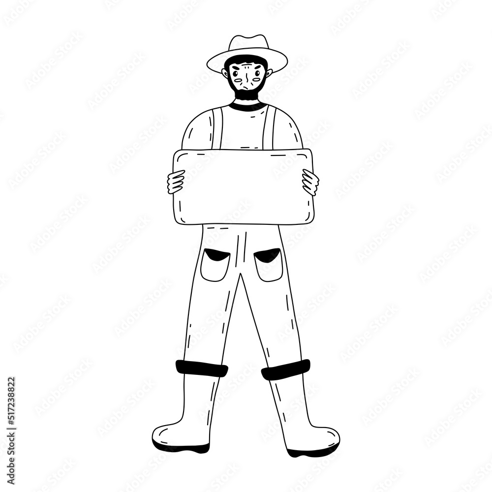 Male farmer protests with poster in hands. Fight against the ban on ...