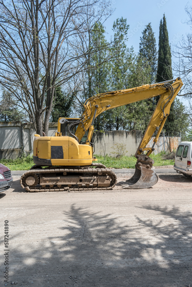Asphalt machine that is on the road and is ready to work. Stock Photo ...