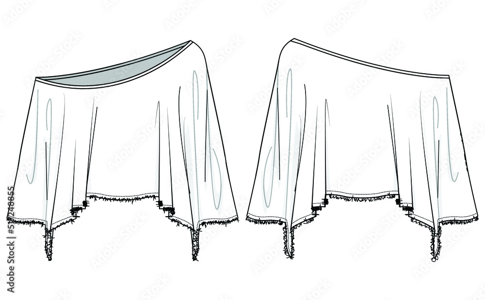Poncho Top Front and Back View. Fashion Illustration, Vector, CAD ...