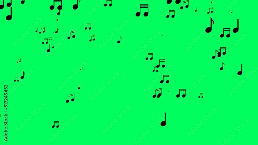 Black musical notes falling on a chroma key green background.Seamless ...