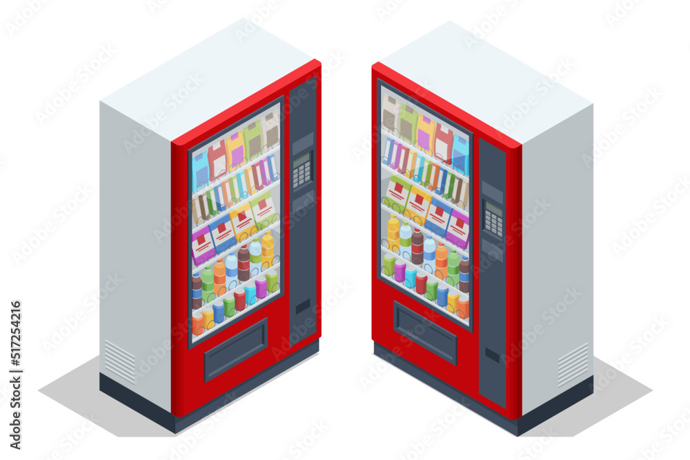 Isometric vending machines. Vending machines full of beverages and ...