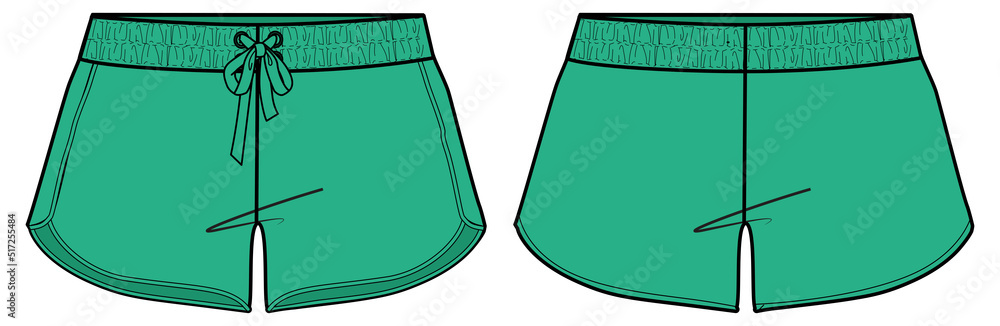 Women athletic Running trail Shorts design flat sketch fashion ...