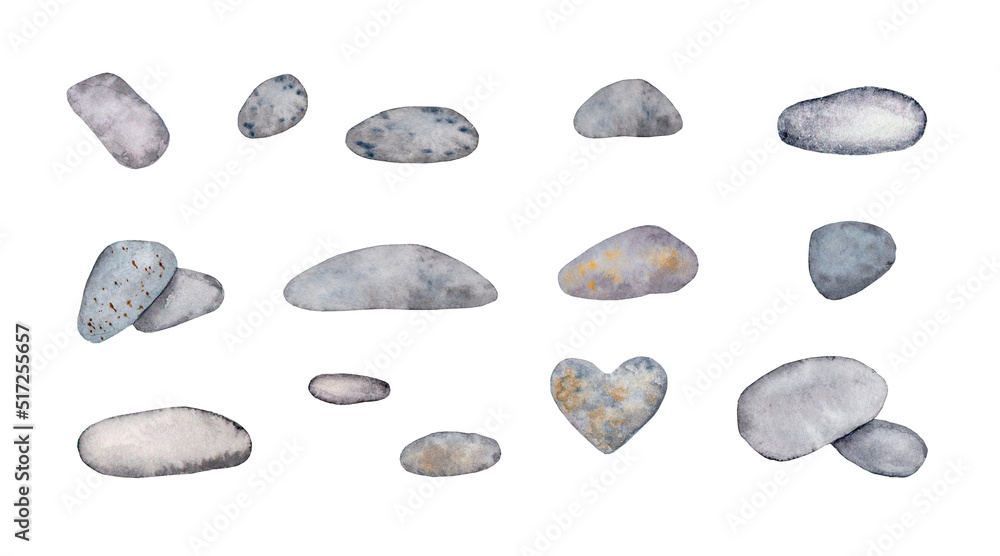 Collection of aligned stones. Set of watercolor elements for design ...