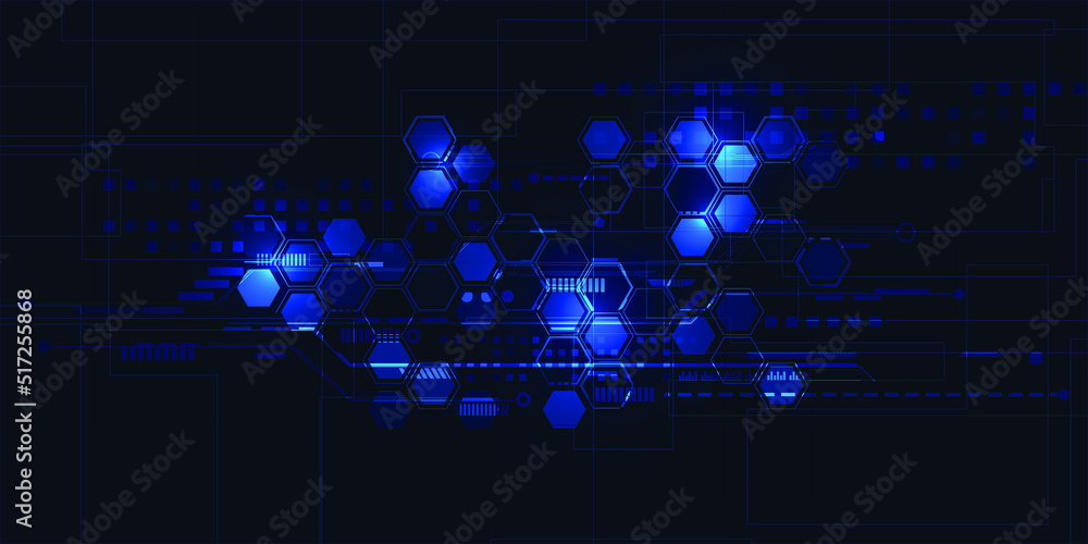 Vector illustrations of Horizon digital space with tech circuit ...